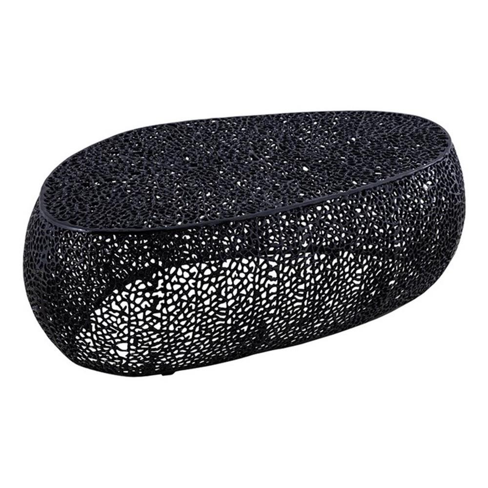 Pemberly Row Oval Shape Coffee Table Made with Aluminum in Black Color ...