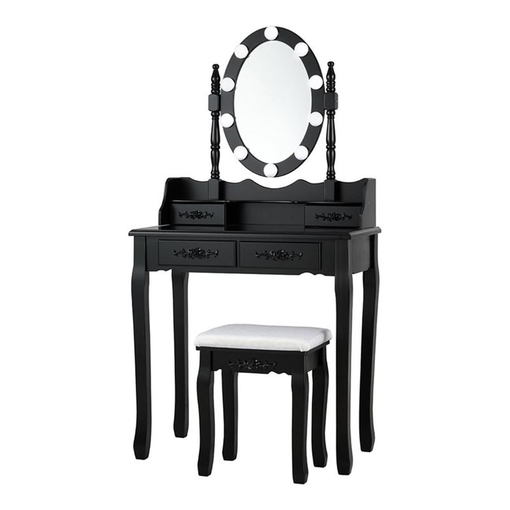 Pemberly Row P2 MDF Vanity Dressing Table Set with 4 Drawers in Black ...