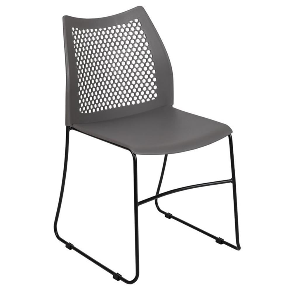 Pemberly Row Perforated Plastic Sled Base Stacking Chair in Gray ...