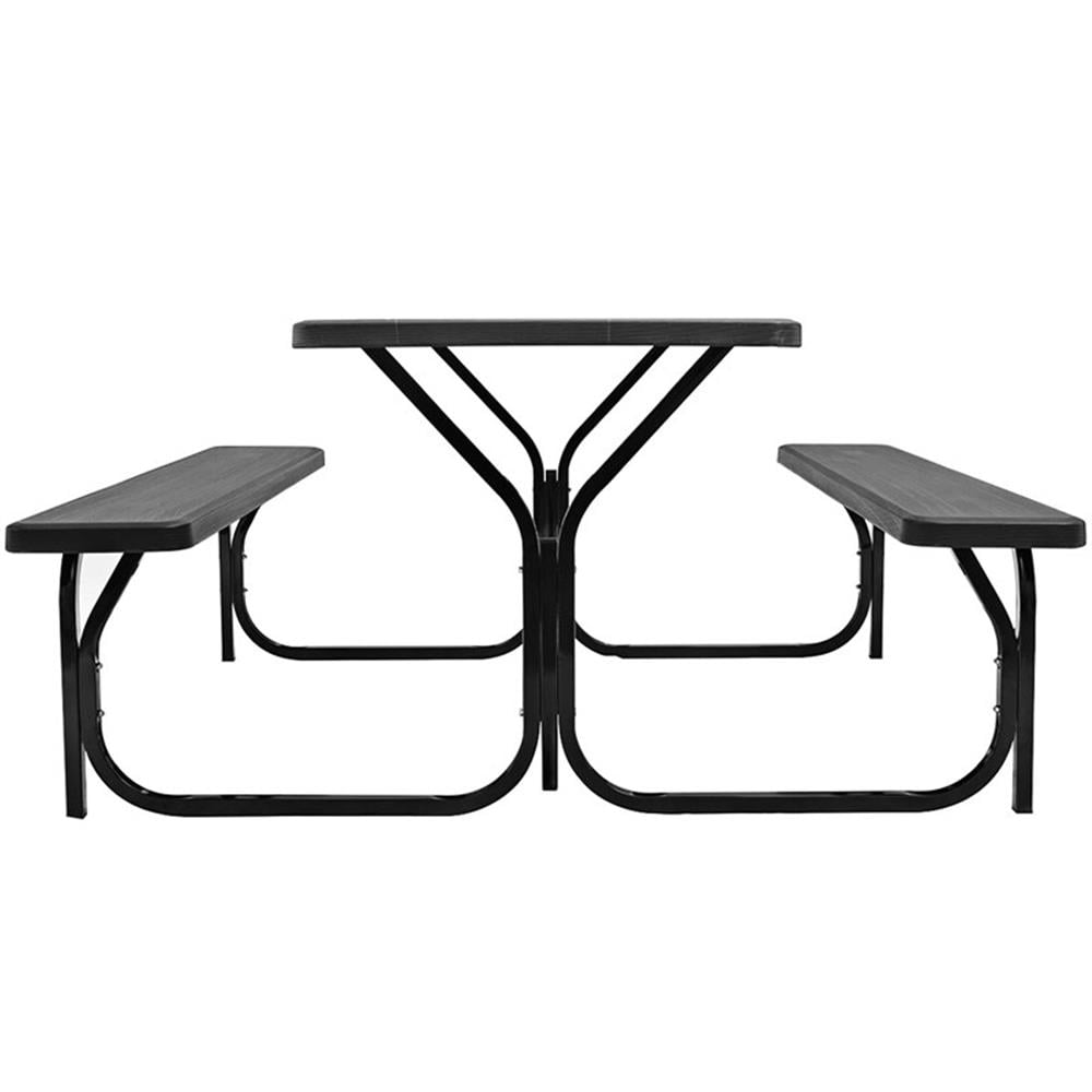 Pemberly Row Picnic Table Bench Set Outdoor Backyard Iron Garden Black ...