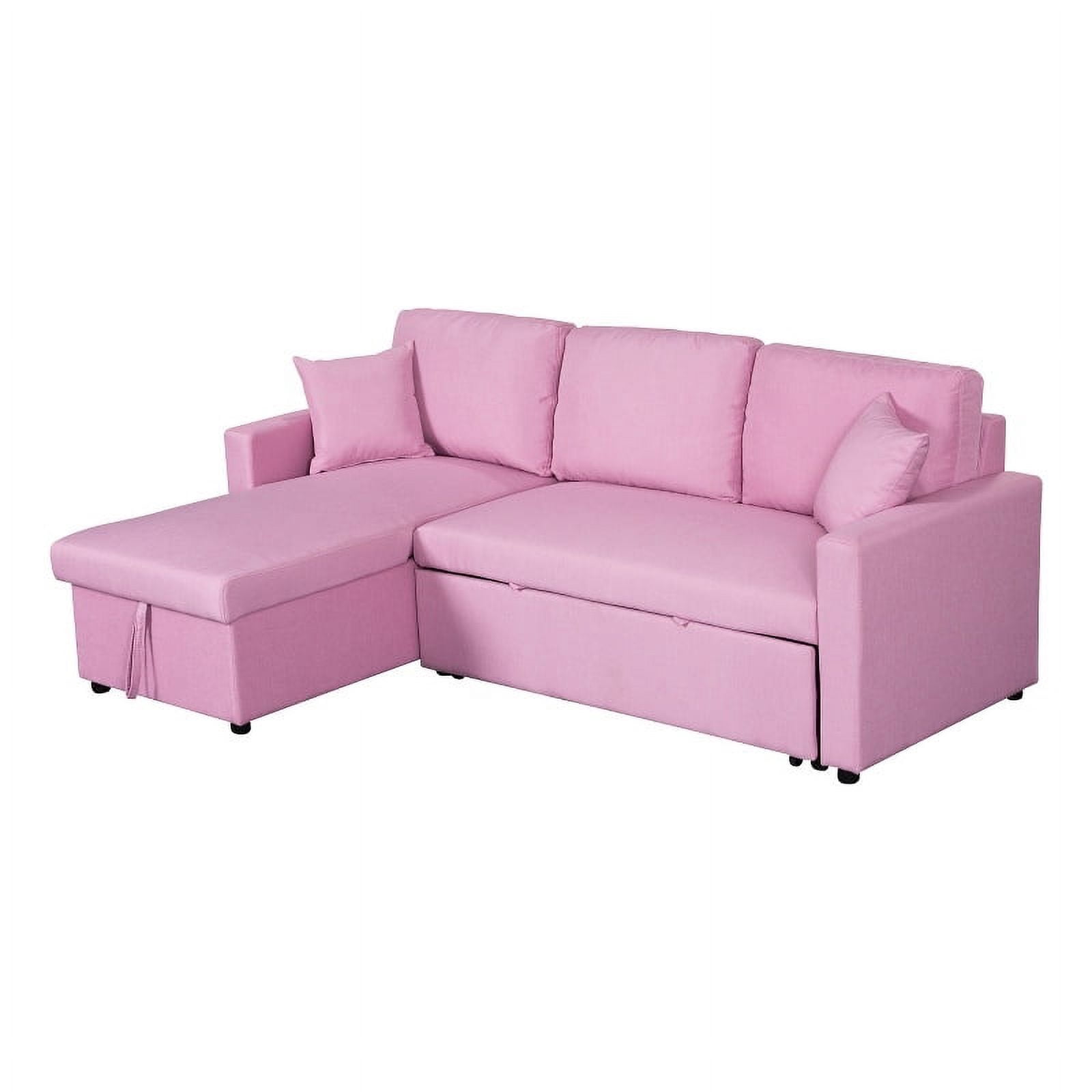 Pemberly Row Small Pink Fabric Reversible Sleeper Sectional Couch w ...