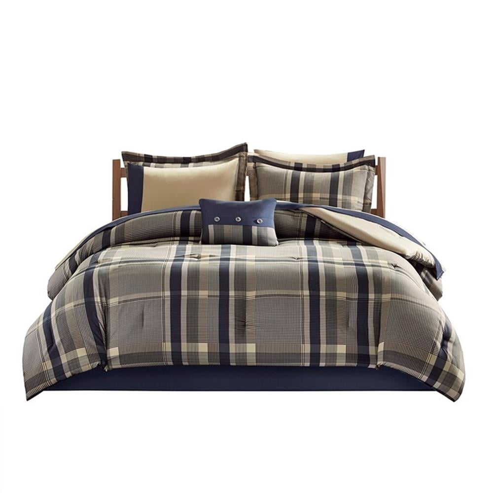 Pemberly Row Plaid Comforter Set with Bed Sheets in Navy Multi ...
