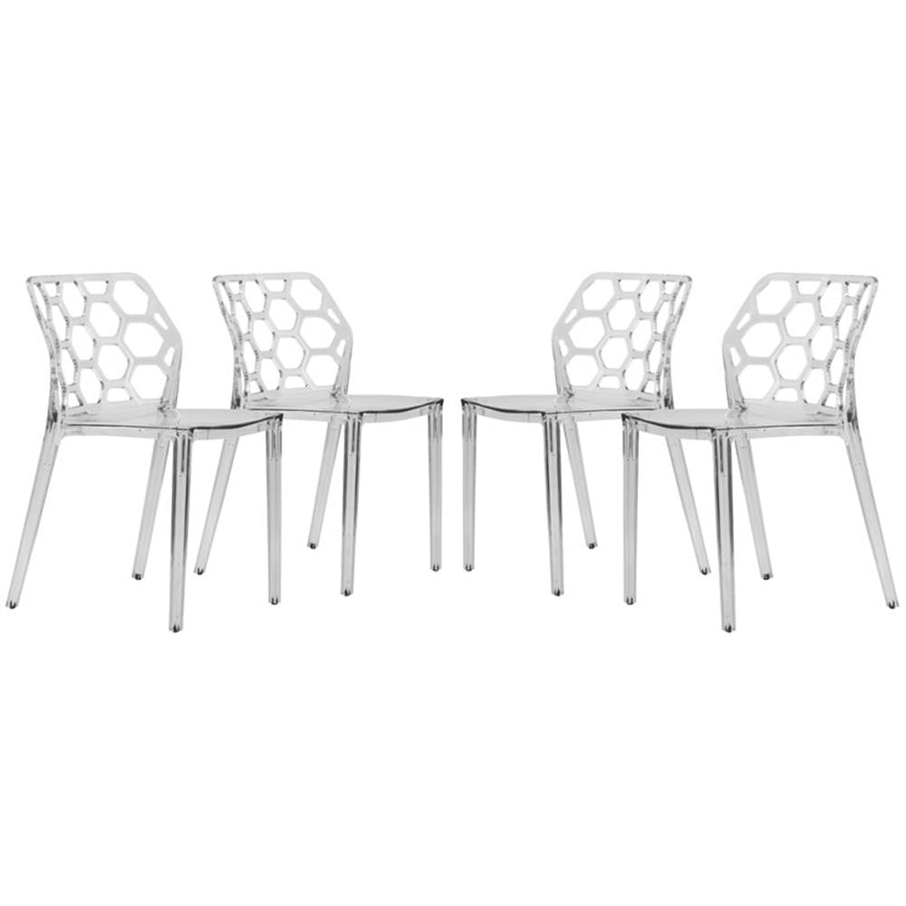 Pemberly Row Plastic Dining Side Chair Honeycomb Design in Clear Set of ...