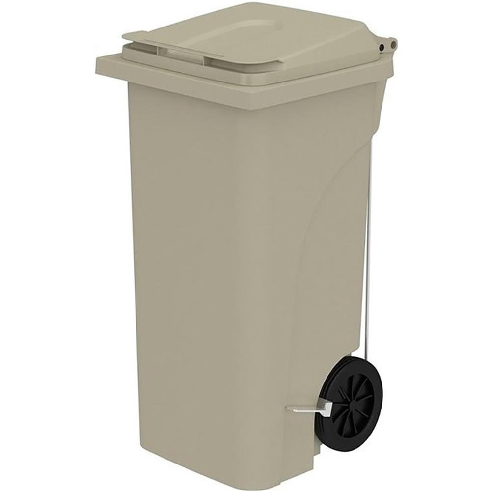 Pemberly Row Plastic Step-On Touchless 32 Gallon Trash Can in Tan ...
