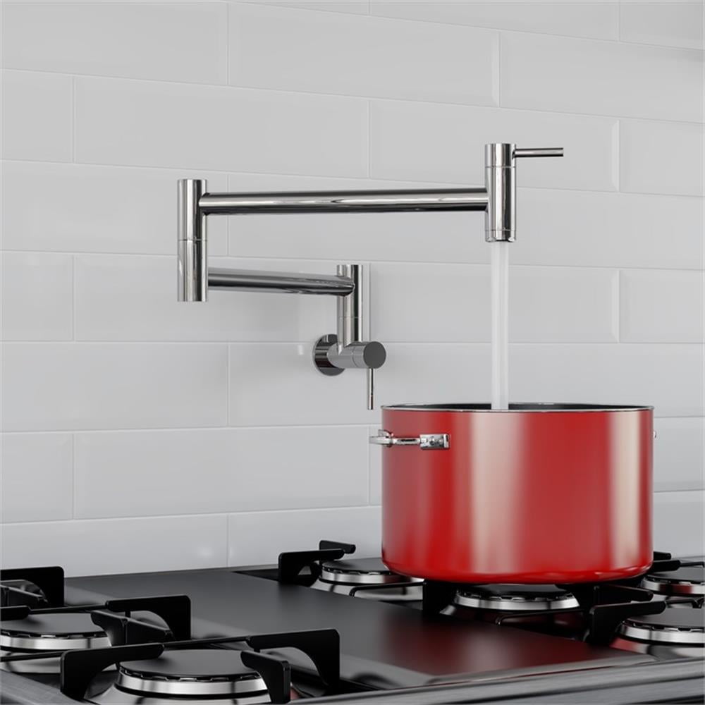Pemberly Row Polished Stainless Steel Retractable Pot Filler Faucet ...