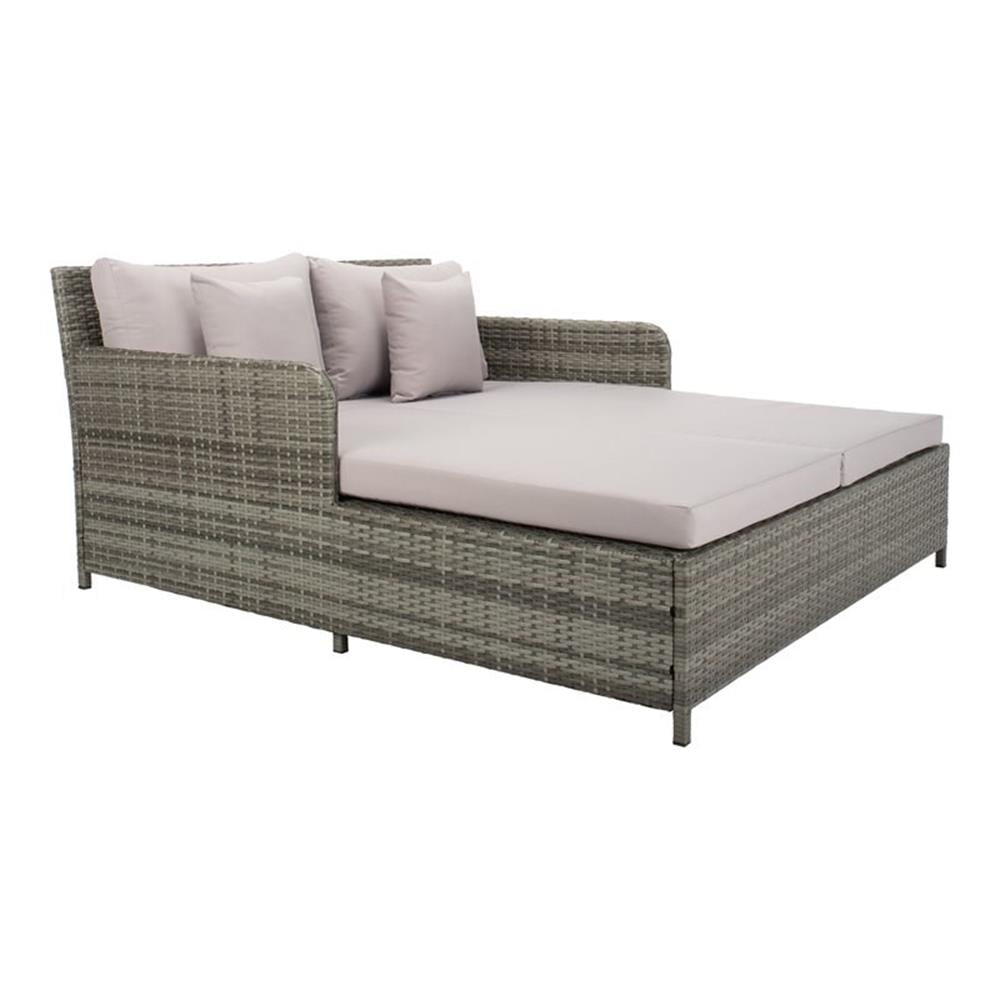 Pemberly Row Polyester/Steel Metal Outdoor Daybed with Pillows in Gray ...