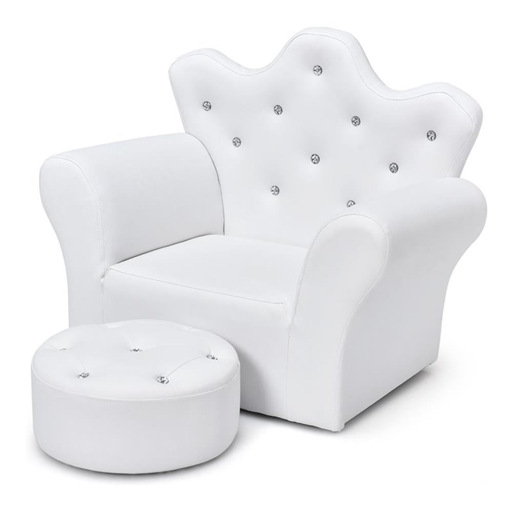 Pemberly Row Polyurethane and Wood Kids Princess Sofa with Ottoman in ...