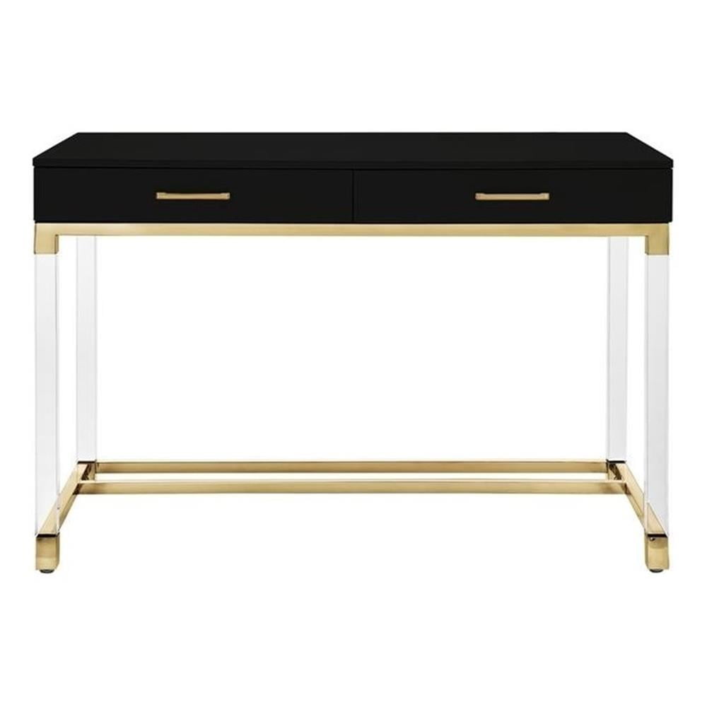 Pemberly Row Posh 2-Drawer Metal Writing Desk with Acrylic Legs in ...