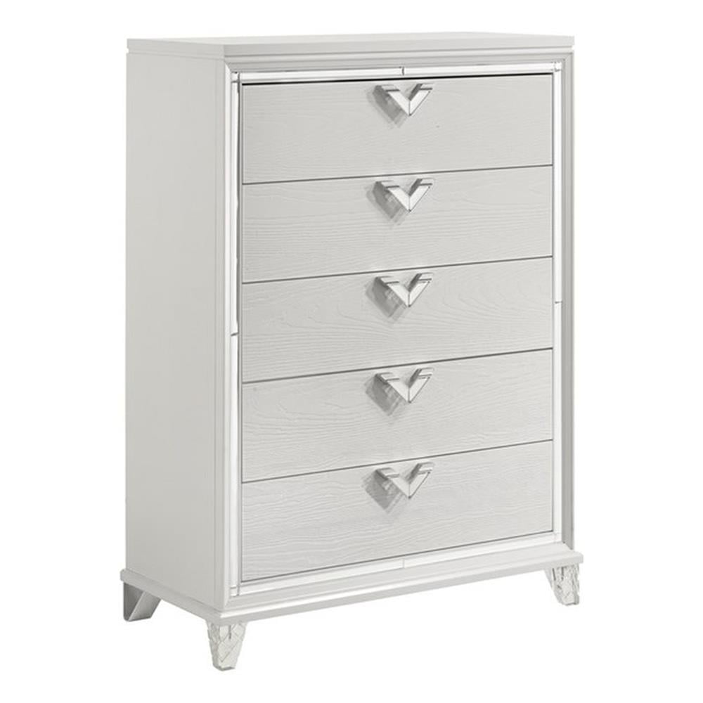 Pemberly Row Prism Chest Modern Design 5-Drawers Chest in White Color ...