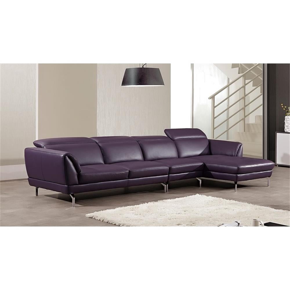 Pemberly Row Purple Color With Italian Leather Sectional - Right Facing ...