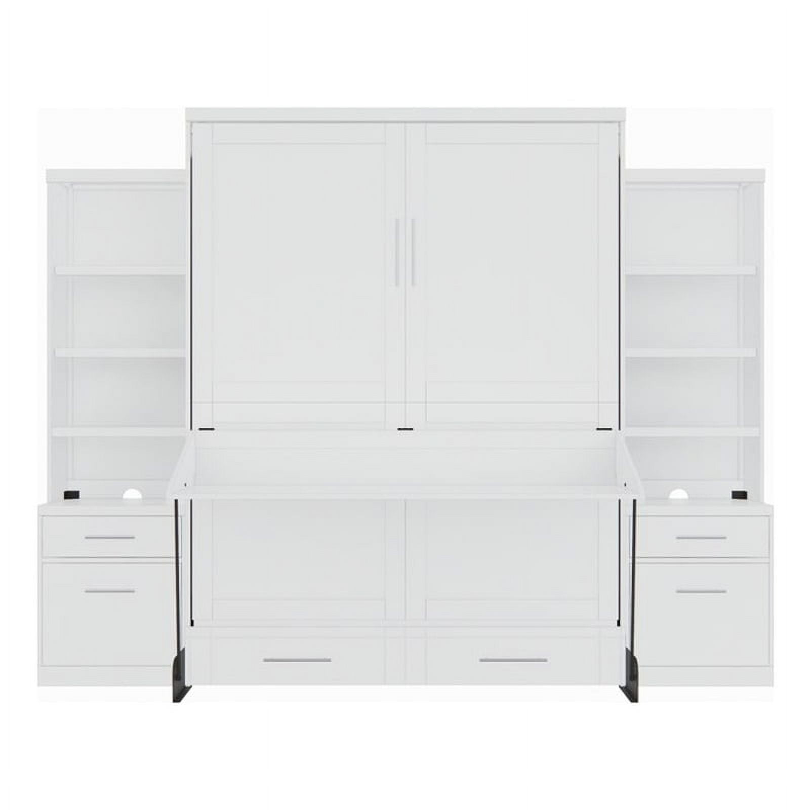 Pemberly Row Queen Solid Wood Murphy Desk Bed - 2 Storage Piers - White ...