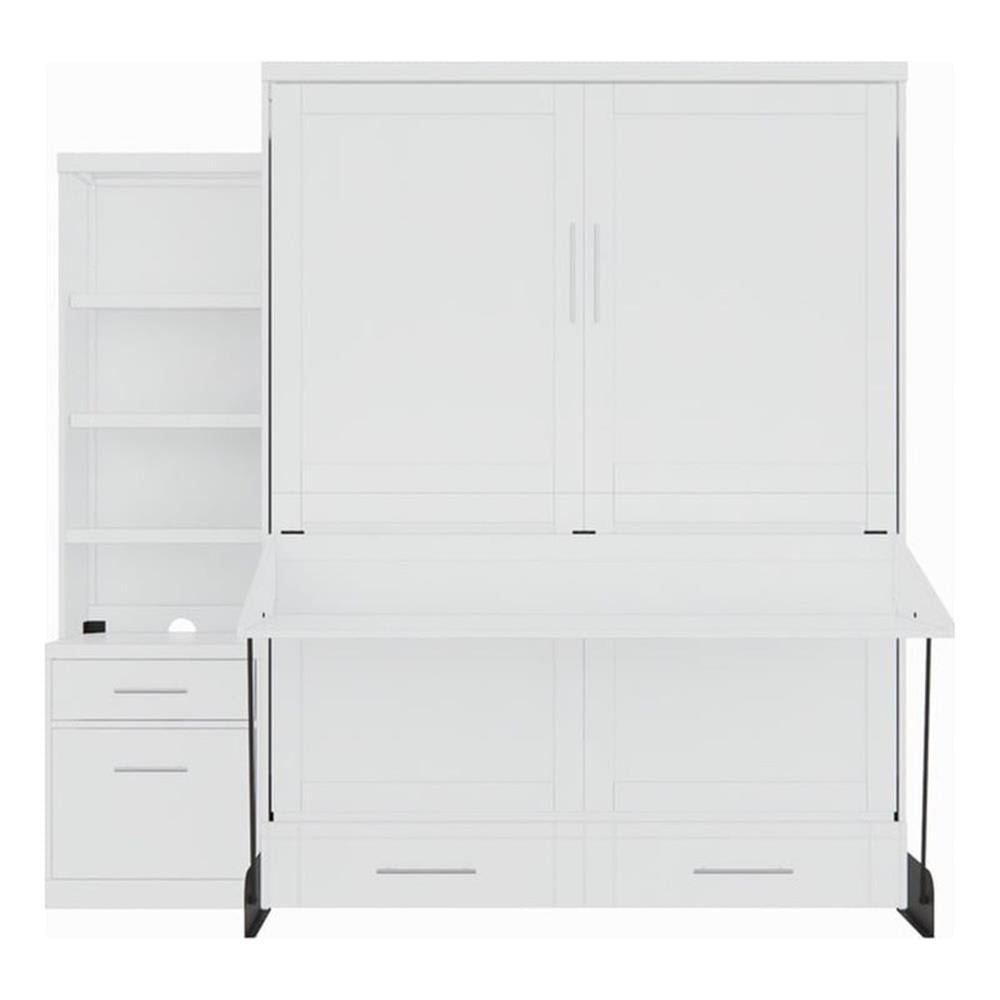 Pemberly Row Queen Solid Wood Murphy Desk Bed - Storage Piers - White ...