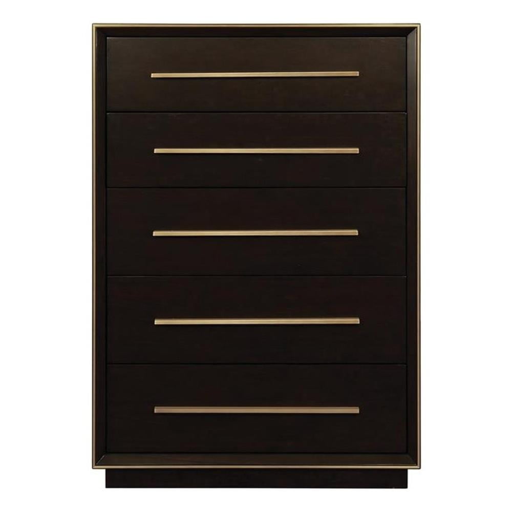 Pemberly Row Rectangular 5-drawer Modern Wood Chest in Brown Finish ...