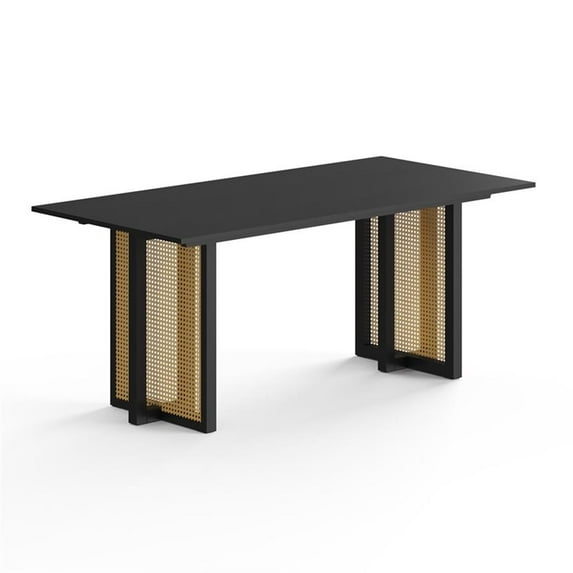 Pemberly Row Rectangular Dining Table with Cane Base in Black - Walmart.com