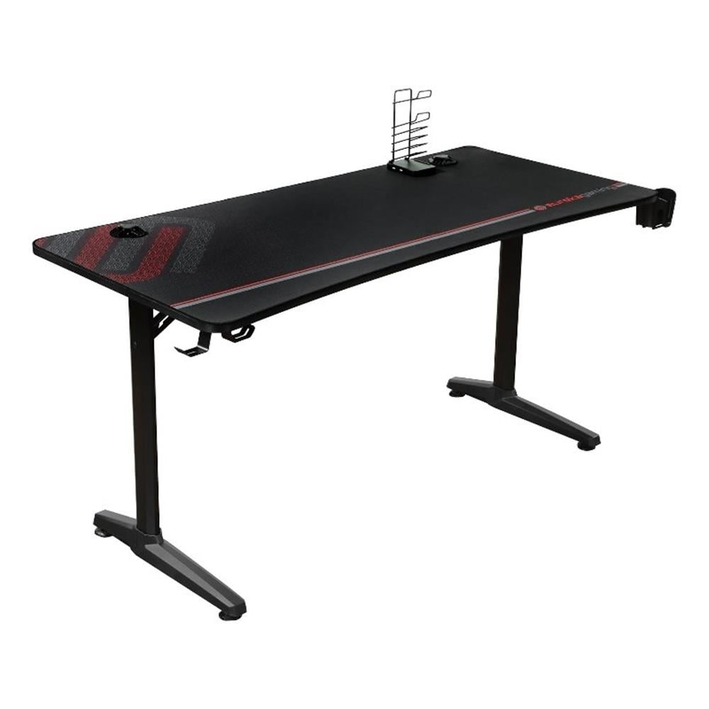 Pemberly Row Rectangular Metal Gaming Desk with USB Ports in Black ...