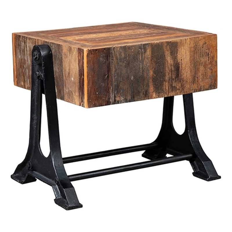 Pemberly Row Rectangular Trestle End Table Recycled Wood Natural ...