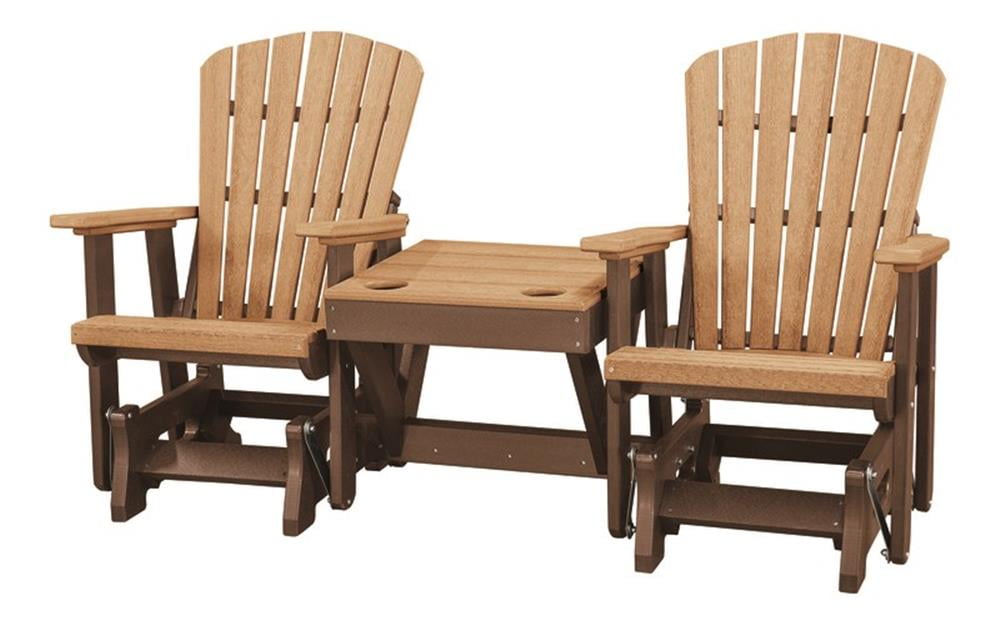 Pemberly Row Resin Double Glider with Center Table in Cedar/Brown ...