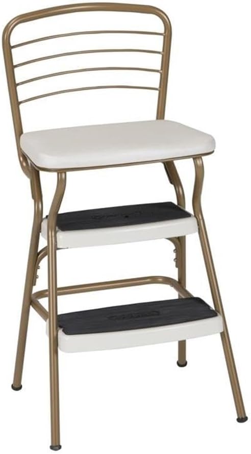 Pemberly Row Retro Chair + Step Stool with Flip-Up Seat in Gold and ...