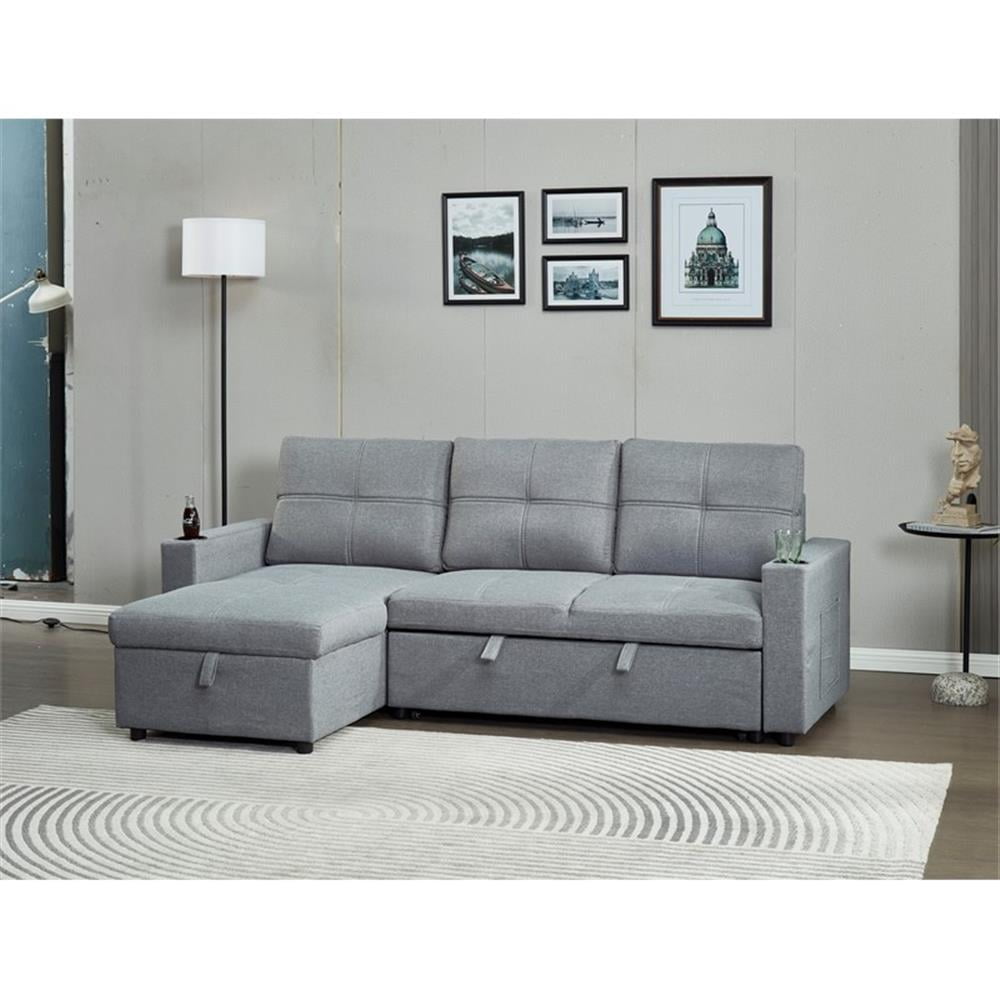 Pemberly Row Reversible Fabric Sleeper Sectional with USB in Gray ...