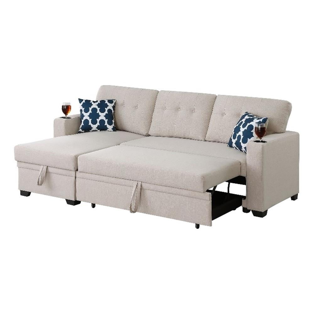 Pemberly Row Reversible Fabric Sleeper Sofa Bed & Chaise with Cup ...