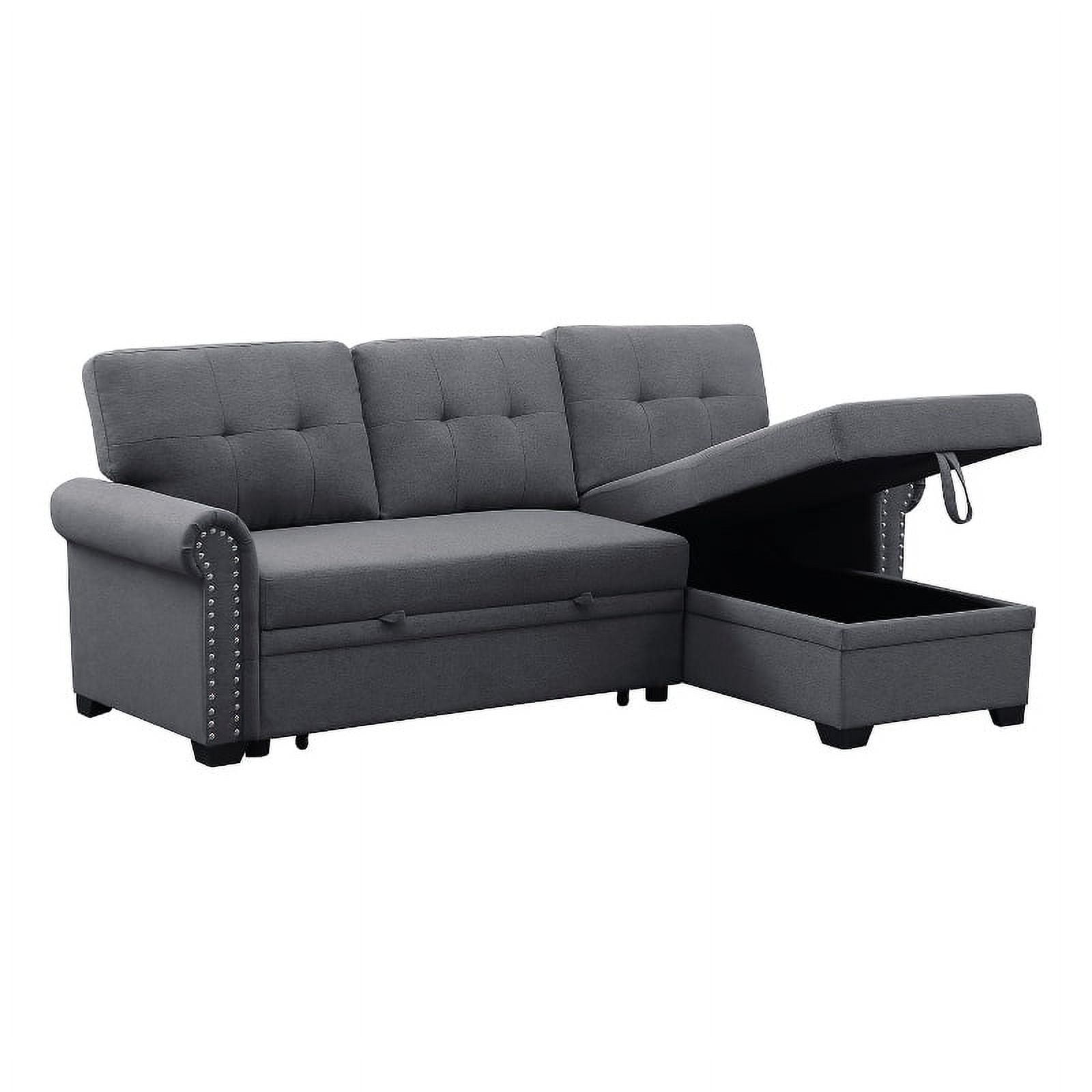 Pemberly Row Reversible Fabric Sleeper Sofa with Storage Chaise in Dark ...