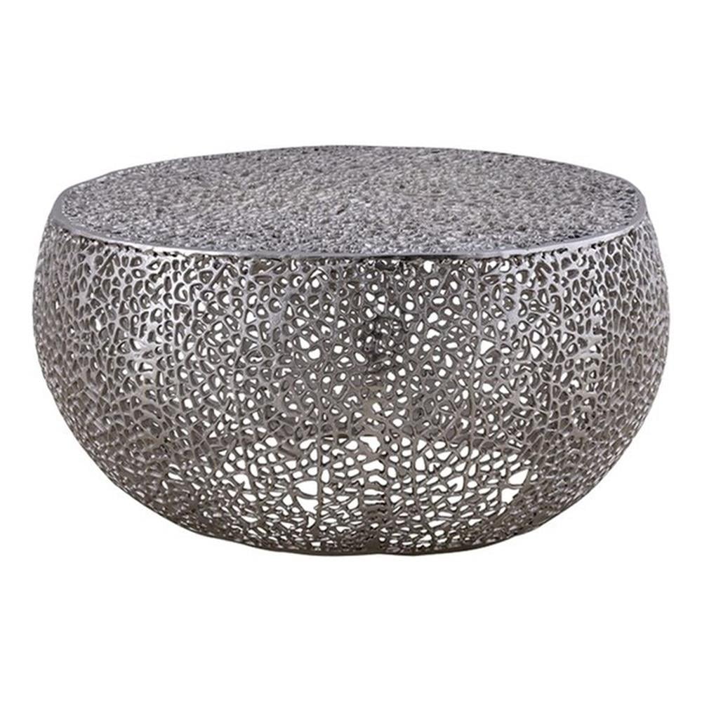 Pemberly Row Round Coffee Table Made with Aluminum in Silver Color ...