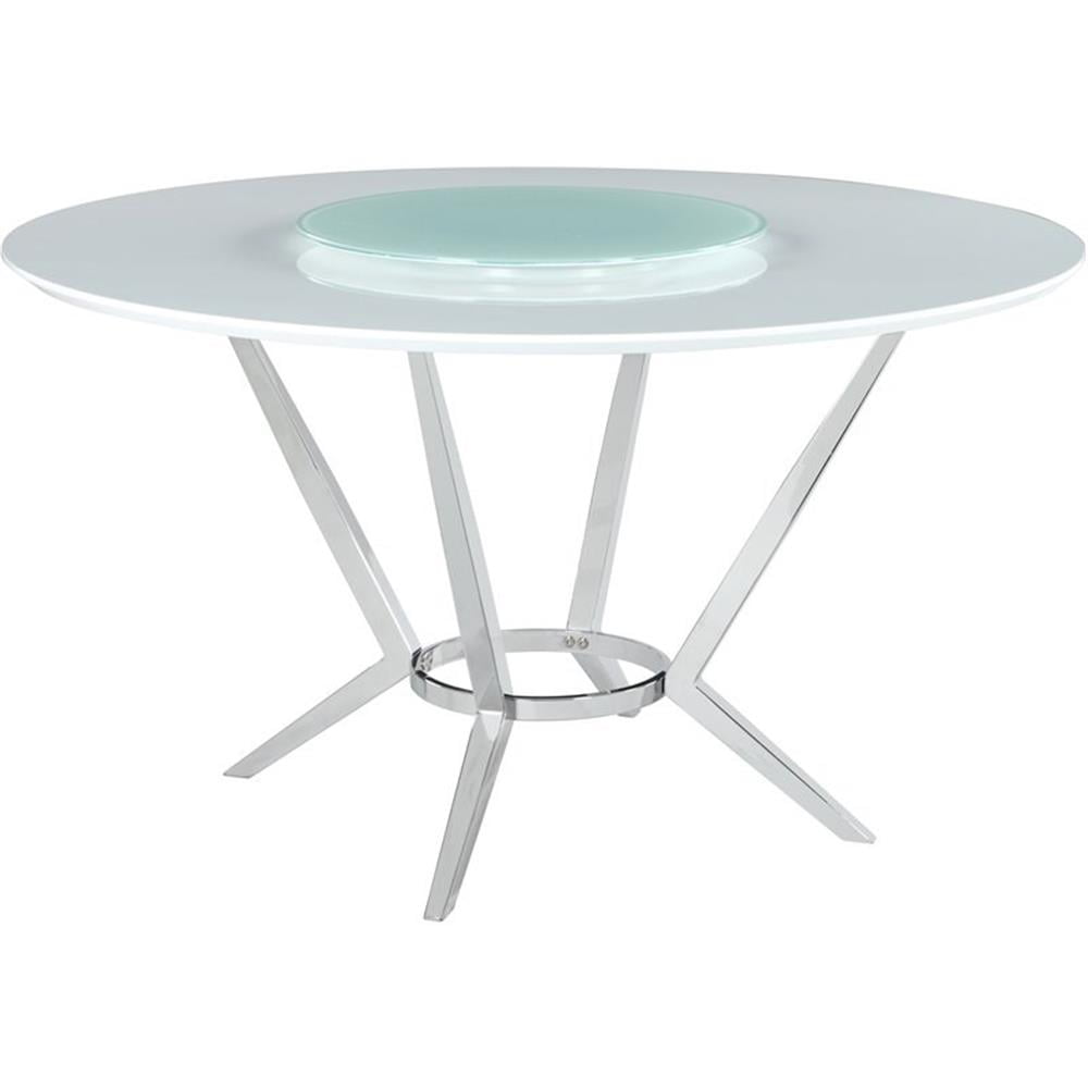 Pemberly Row Round Dining Table with Lazy Susan in White and Chrome ...