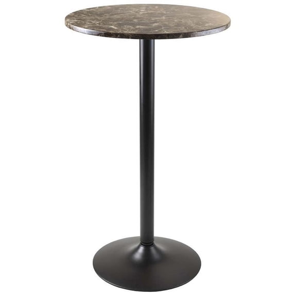 Pemberly Row Round Faux Marble Top Pub Table in Black - Walmart.com