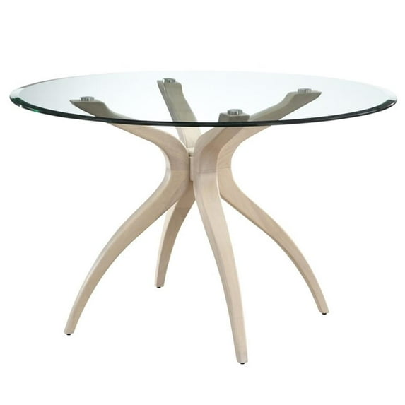 Pemberly Row Round Glass Dining Table w/ White Wash Base in Light Oak ...