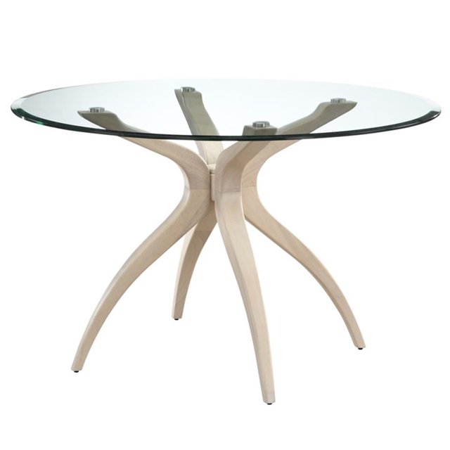 Pemberly Row Round Glass Dining Table w/ White Wash Base in Light Oak ...