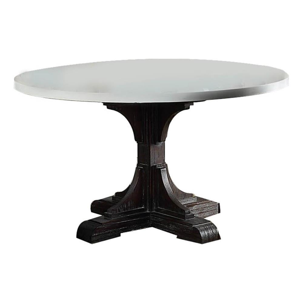 Pemberly Row Round Marble Top Dining Table with Pedestal Base in White ...
