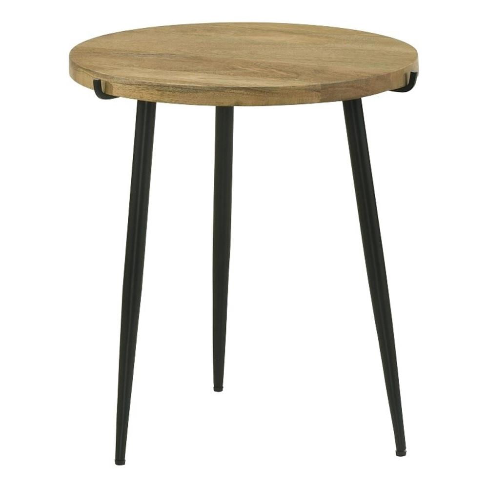 Pemberly Row Round Solid Wood End Table in Natural and Black - Walmart.com