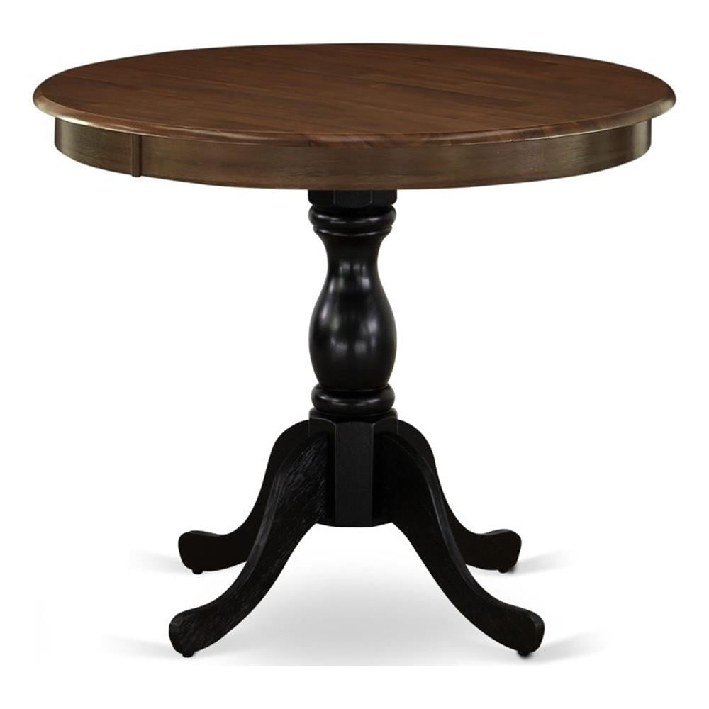 Pemberly Row Round Table for Small Space-Walnut Top & Black Pedestal ...