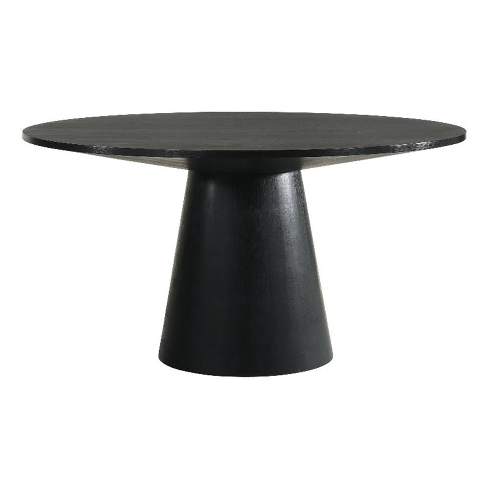 Pemberly Row Round Wood Dining Table with Cone Shaped Base in Black ...