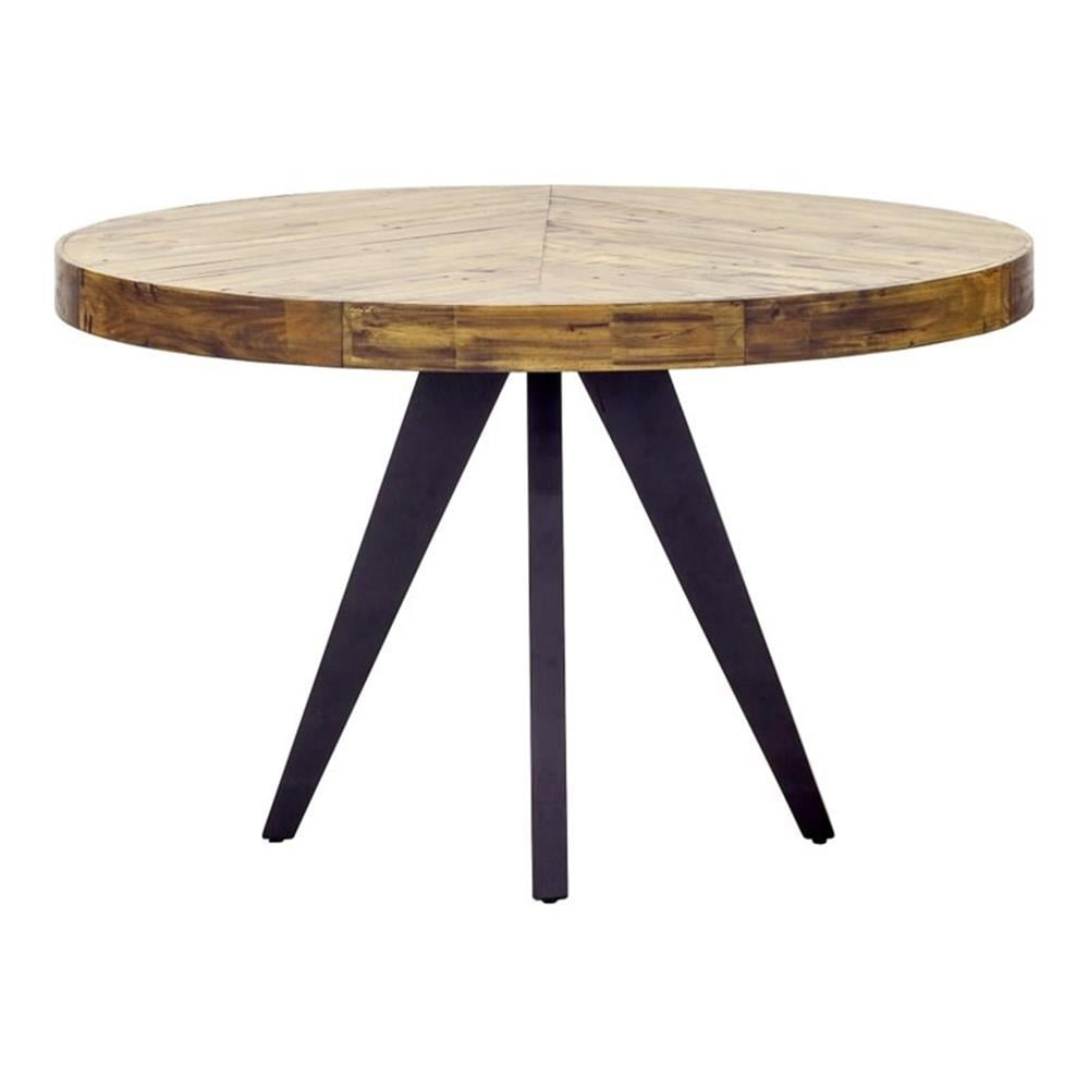 Pemberly Row Round Wood Dining Table with Metal Legs in Brown - Walmart.com