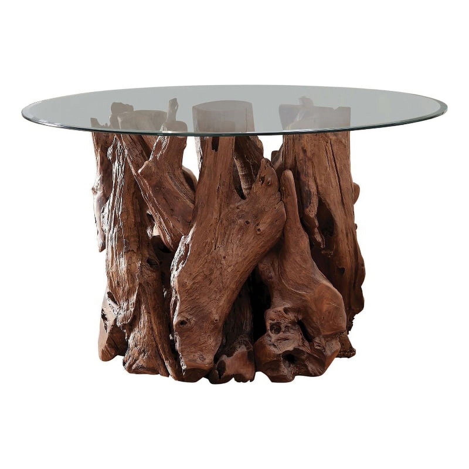 Pemberly Row Round Wood & Glass Dining Table in Light Brown and Clear ...