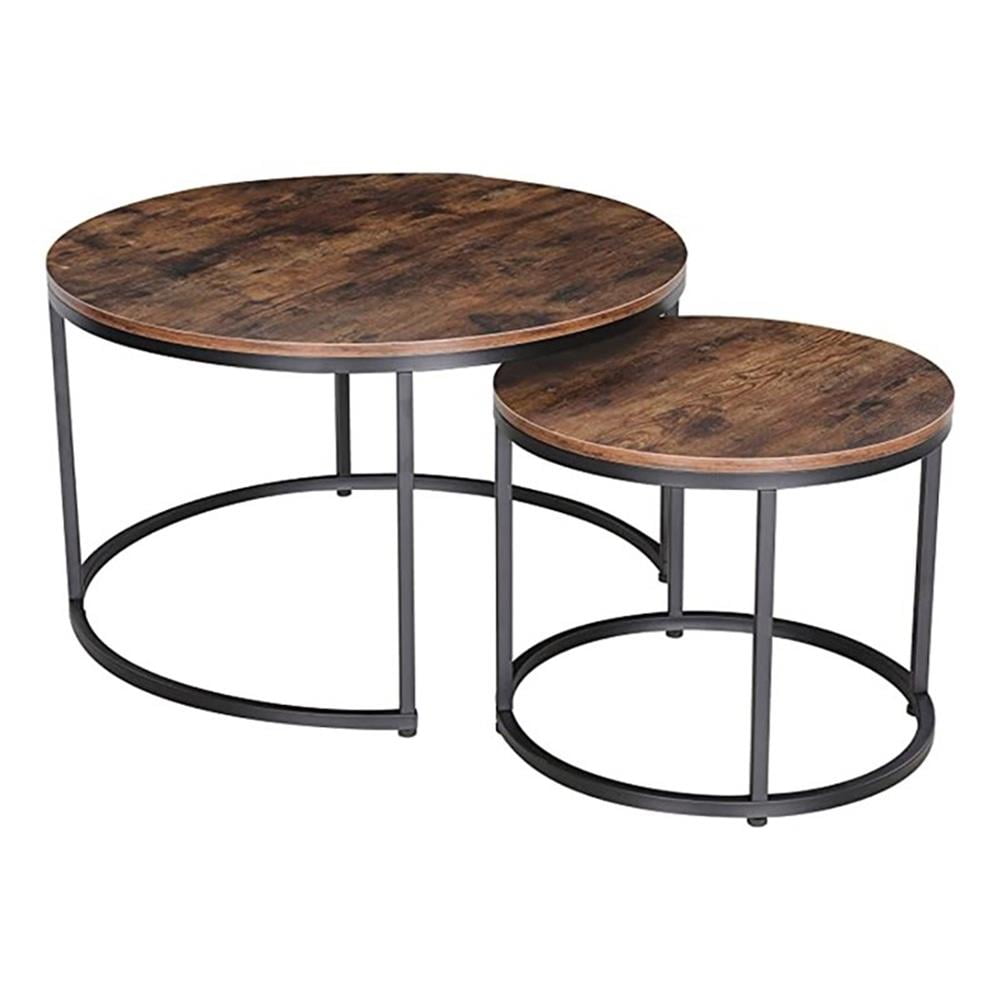 Pemberly Row Round Wood/Metal Nesting Coffee Table in Rustic Brown (Set ...
