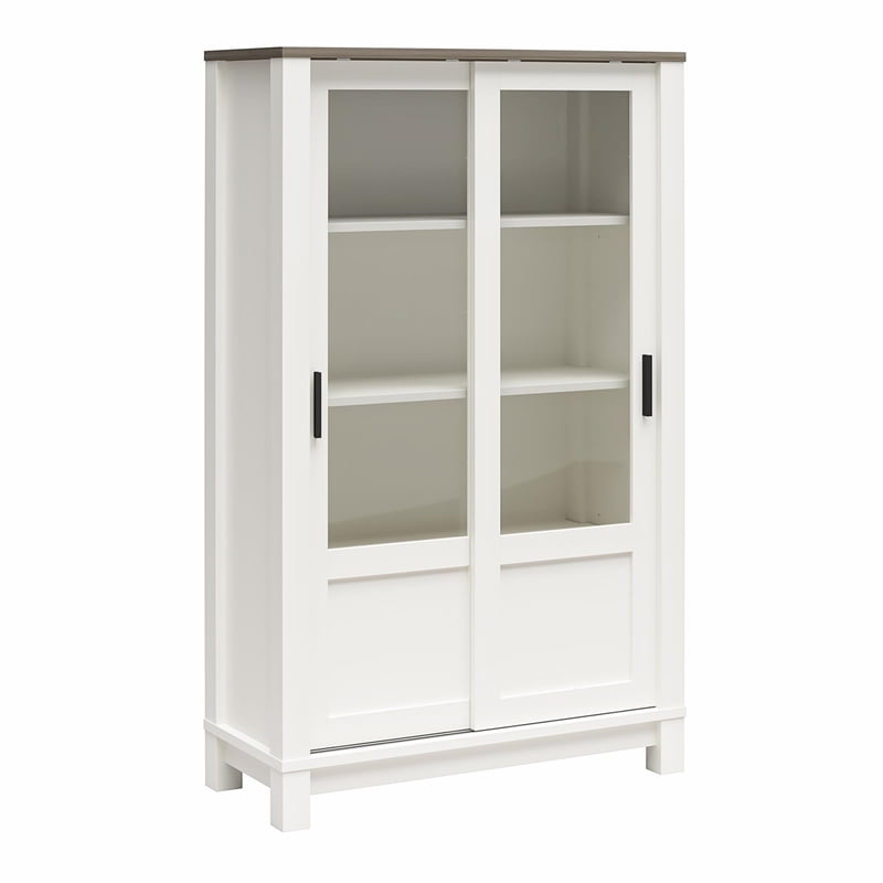 Pemberly Row Rustic Farmhouse Bookcase Cabinet - White w/Brown Oak ...