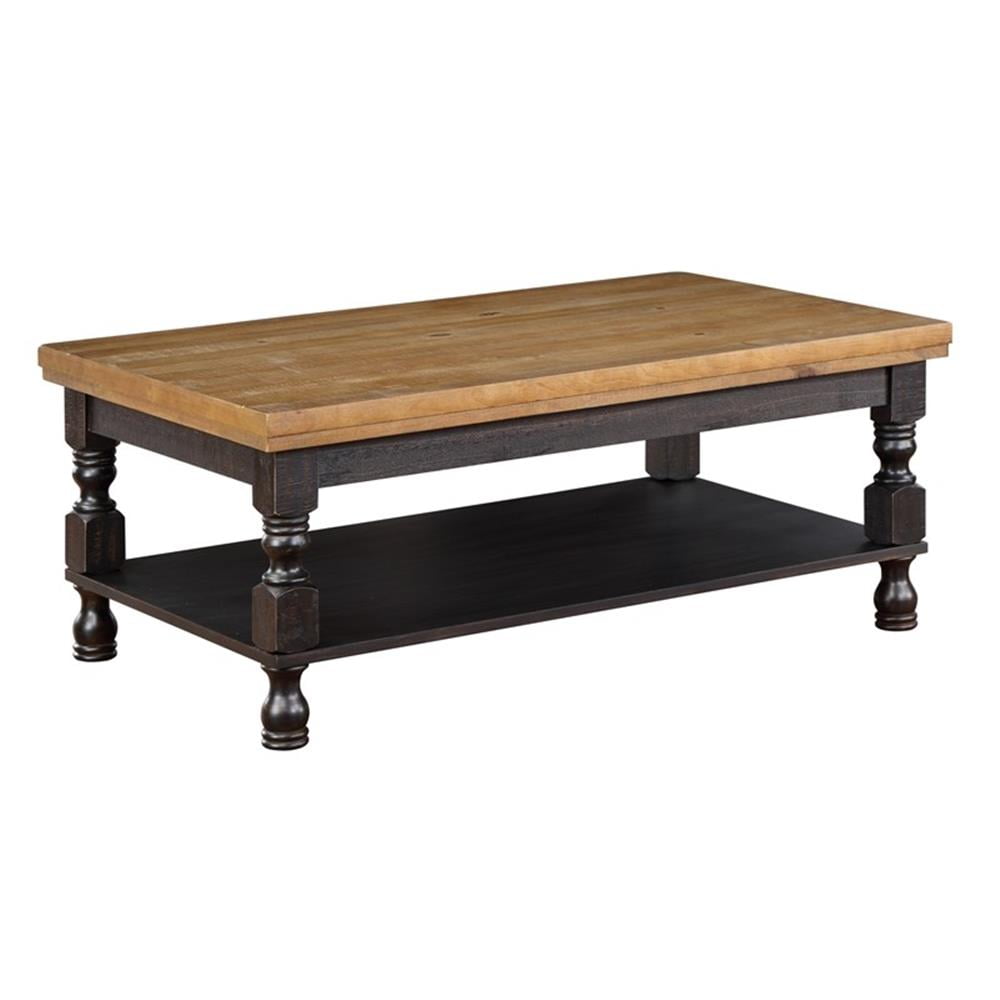Pemberly Row Rustic Wood 1-Shelf Coffee Table in Black and Oak ...