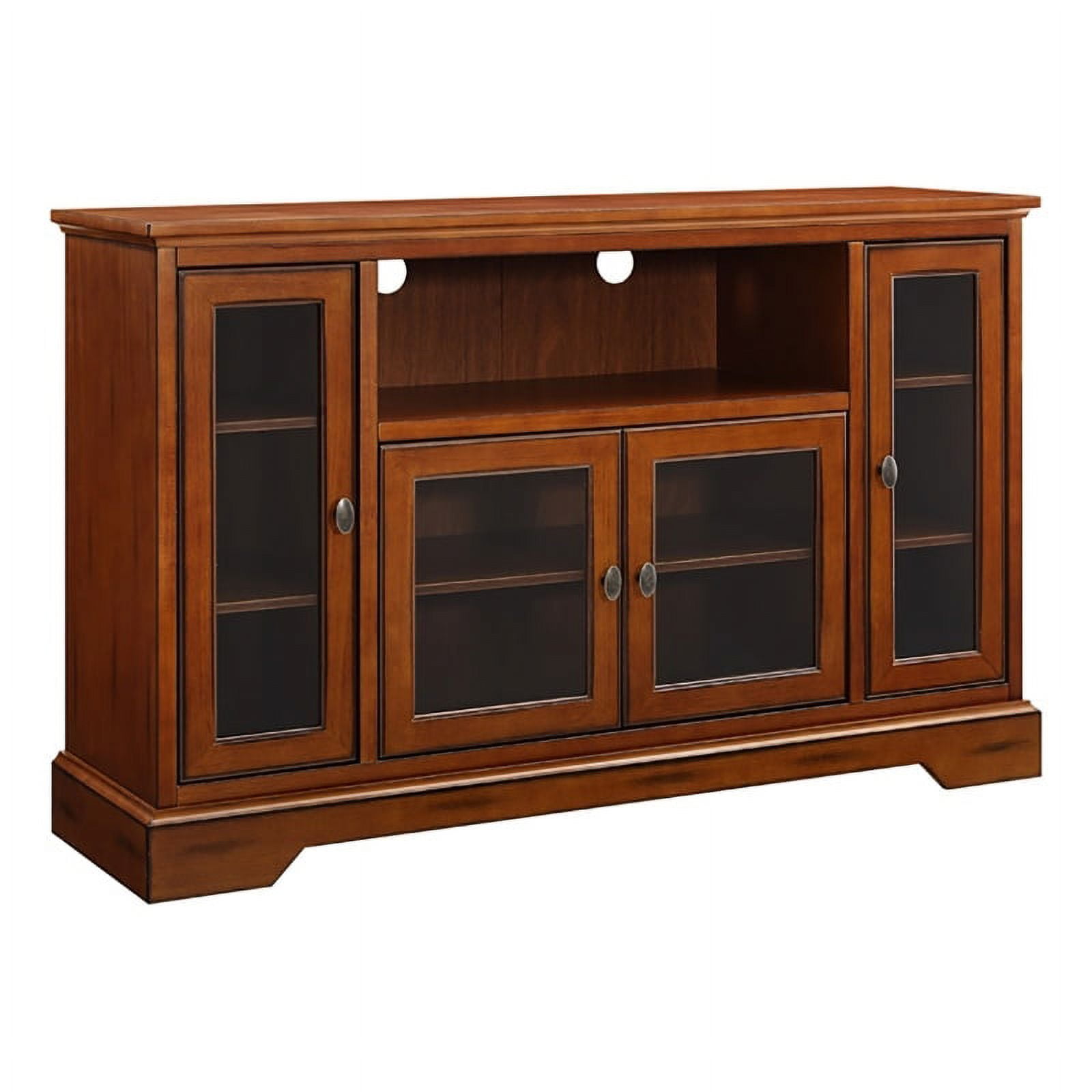 Pemberly Row Highboy Style Wooden TV Stand with Doors, Brown Cabinet ...