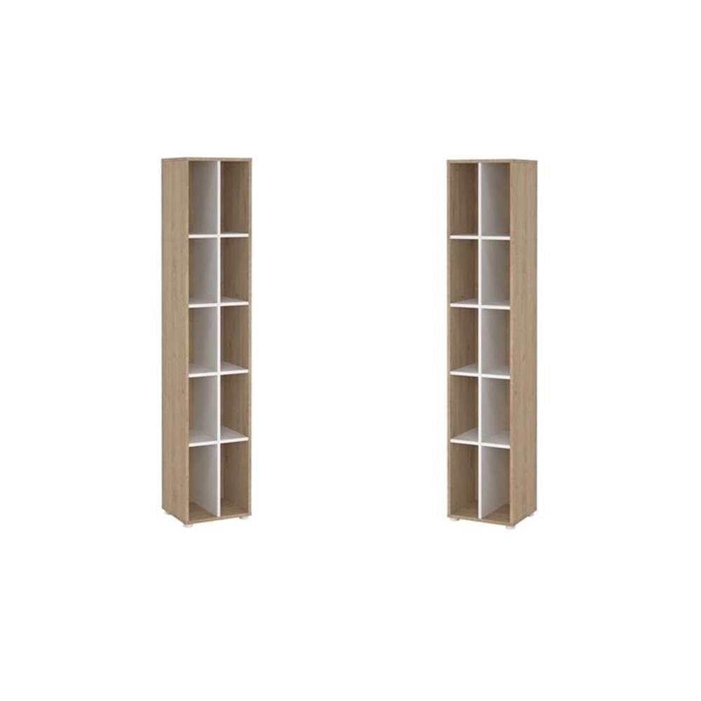 Pemberly Row Set of 2 10-Shelf Open Storage Tall Bookcases in Hickory ...