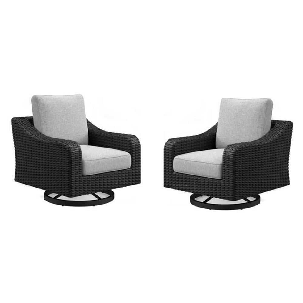 Pemberly Row Set of 2 Black Outdoor Swivel Lounges with Cushion ...