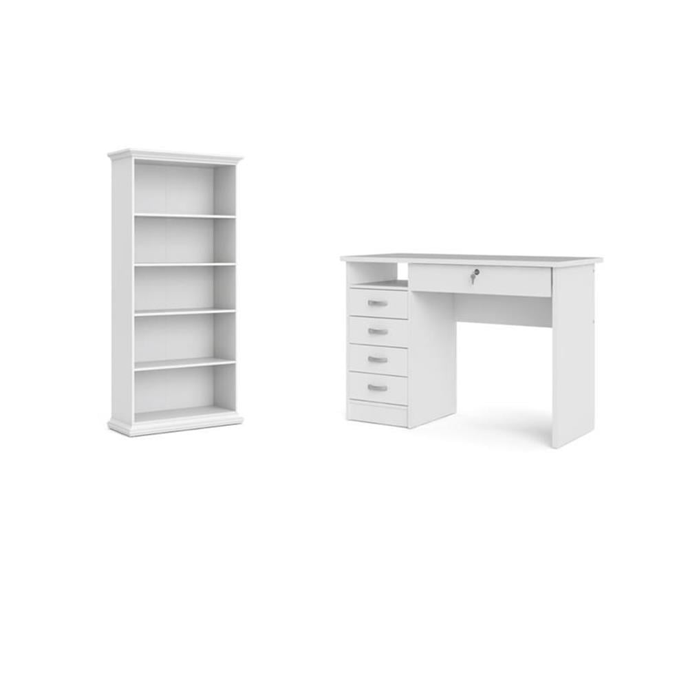 Pemberly Row Set of 2 Home Computer Office Desk & 5-Shelf Bookcase in ...