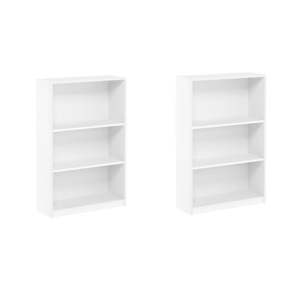 Pemberly Row Set of 2 Wood 3-Tier AdjusTables Shelf Bookcases in White ...