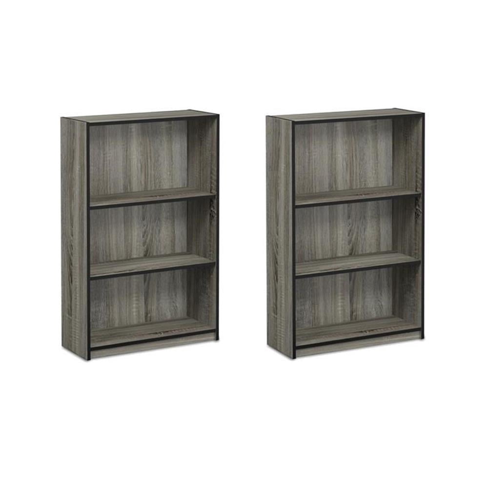 Pemberly Row Set of 2 Wood 3-Tier Adjustable Shelf Bookcases in French ...