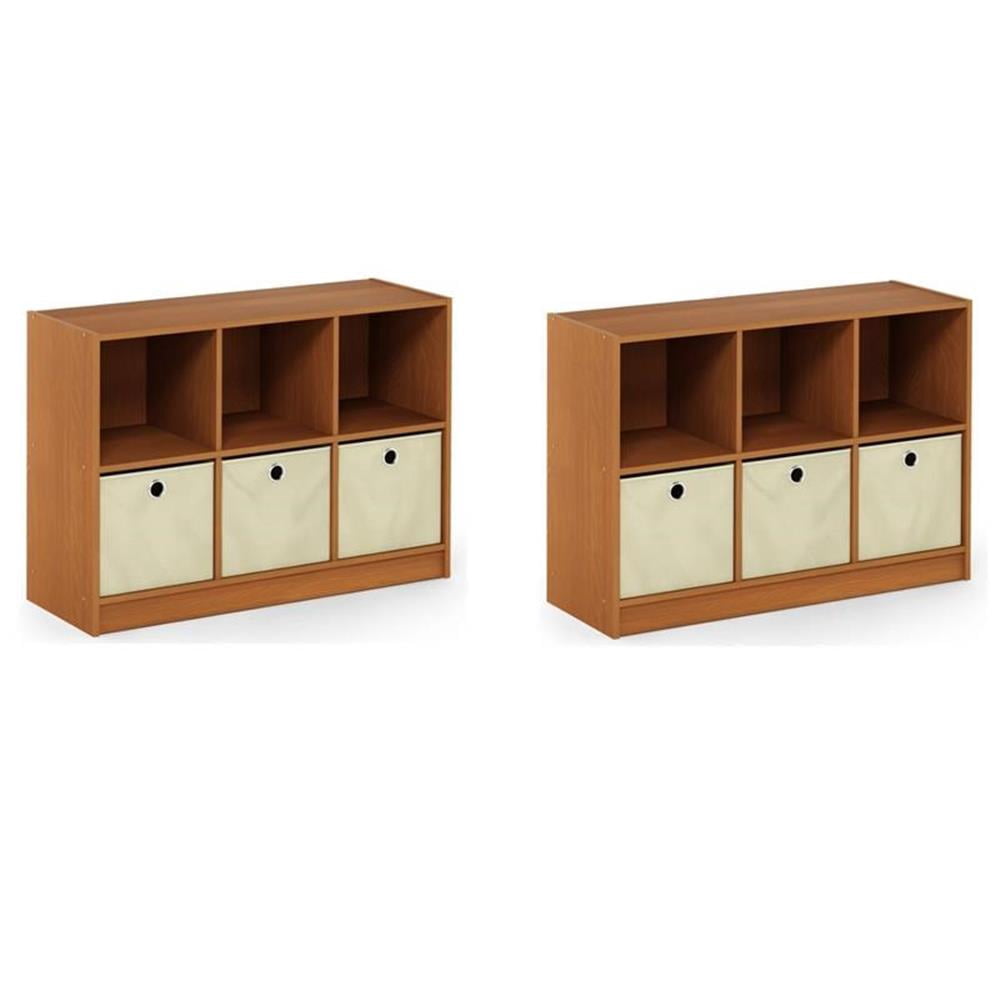 Pemberly Row Set of 2 Wood 3x2 Bookcases Storage with Bins in Light ...