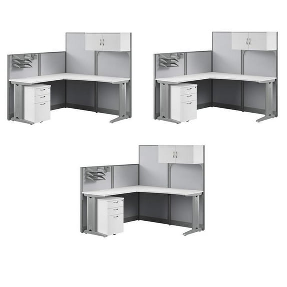 Pemberly Row Set of 3 Engineered Wood L Cubicle Desk with Storage in ...