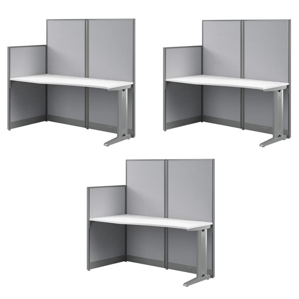 Pemberly Row Set of 3 Engineered Wood Straight Cubicle Desk in Pure ...