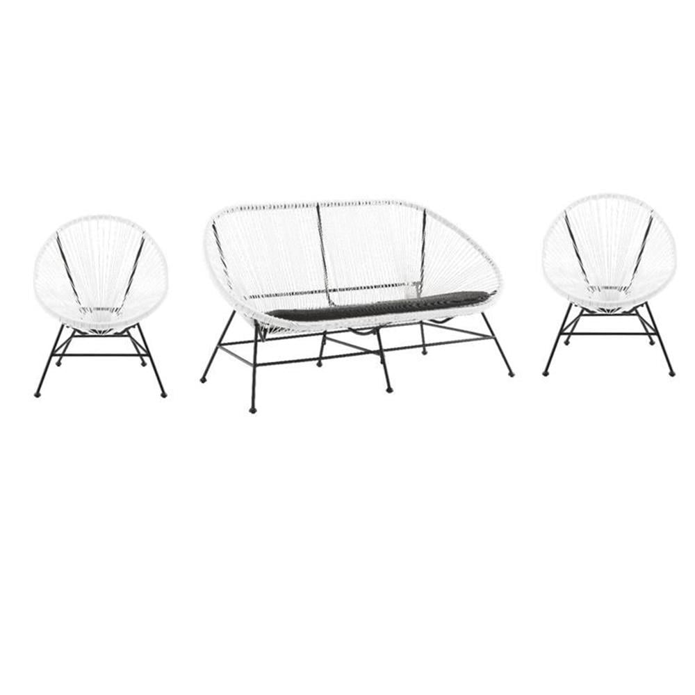Pemberly Row Set of 3 Outdoor Wicker Roping Steel Frame Oval Chairs ...