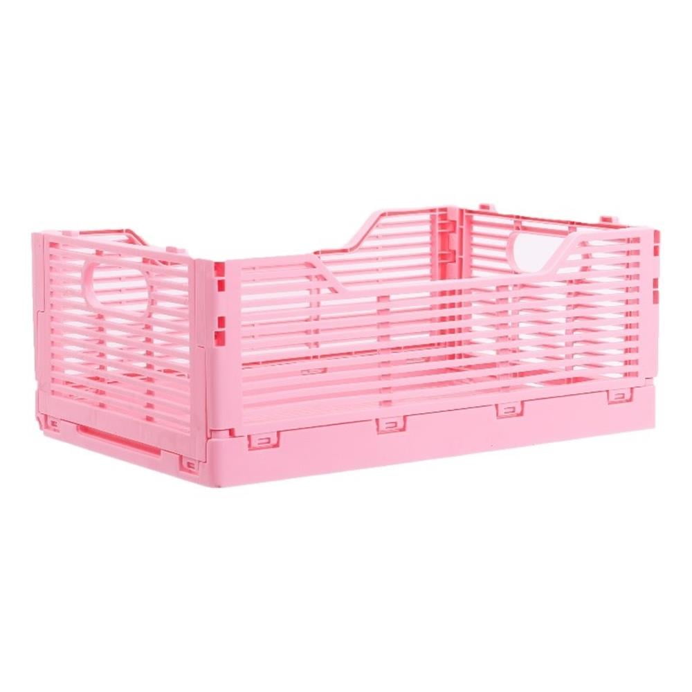 Pemberly Row Set of 4 Bubblegum Pink Folding Plastic Storage ...